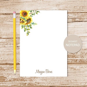 Personalized Stationery Set . Watercolor Sunflowers . Notepad + Note ...