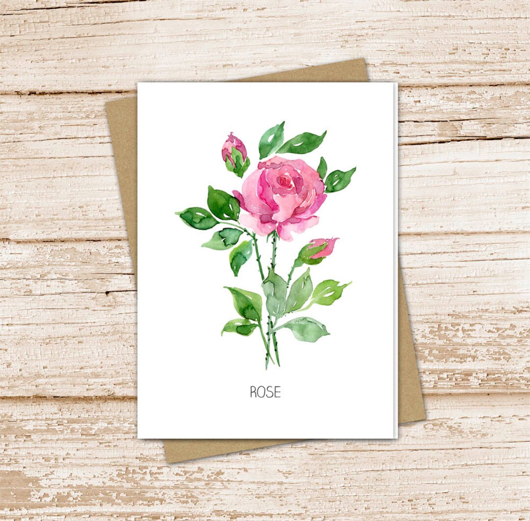 Watercolor Pink Rose Card Set: Botanical Note Cards - Etsy