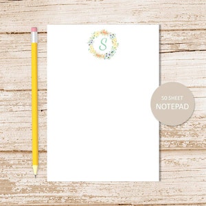 Personalized Notepad . FLORAL WREATH INITIAL . Note Pad . Womens ...