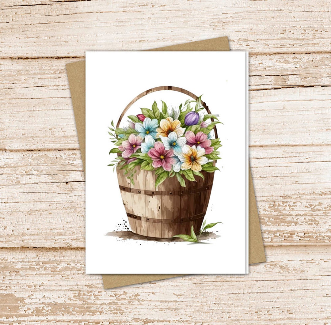 Farmhouse Bucket Card Set . Watercolor Spring Flowers Note Cards ...