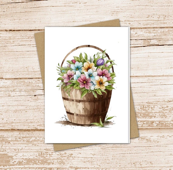 farmhouse bucket card set . watercolor spring flowers note cards ...