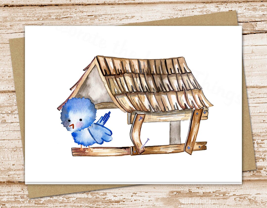 Watercolor Birdhouse Card Set . Blue Bird . Note Cards . Greeting Cards ...