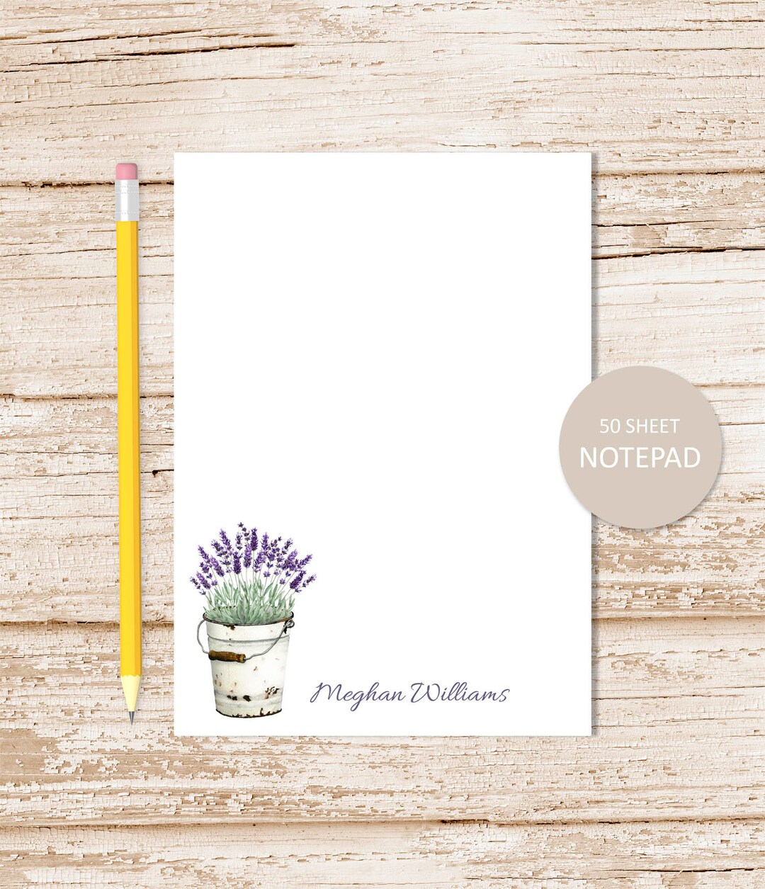 Personalized notepad, LAVENDER . vintage metal tin bucket note pad ...