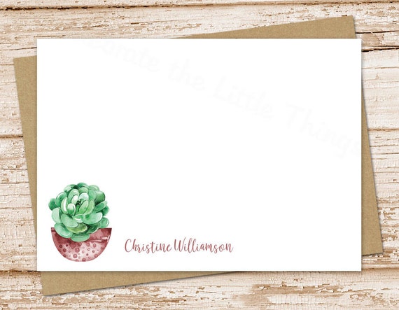 personalized note card set, stationery . succulent plant, watercolor ...