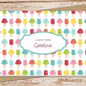 Ice Cream Personalized Stationery Set . Ice Cream Cone Notepad + Note ...
