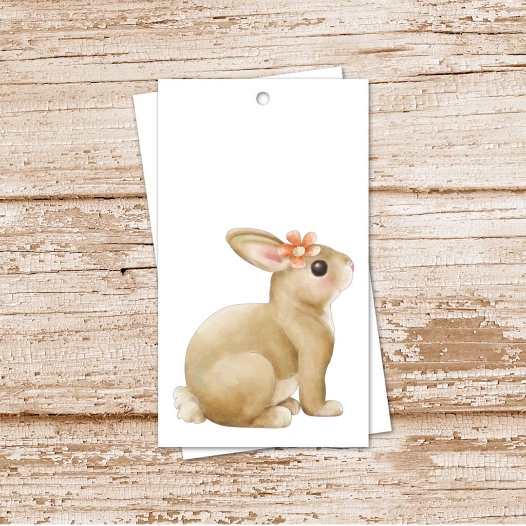 Bunny Gift Tags, Watercolor Bunny Rabbit . Spring Easter . Pink Flowers ...