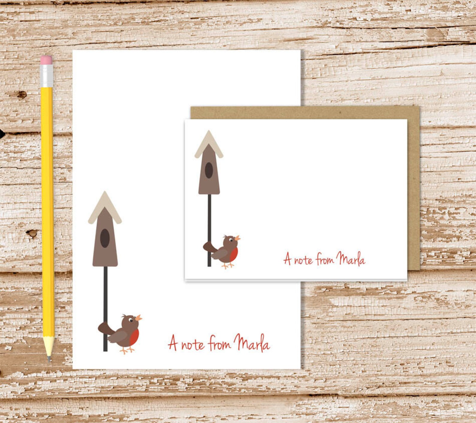 Rustic birdhouse bird personalized stationery set . notepad | Etsy