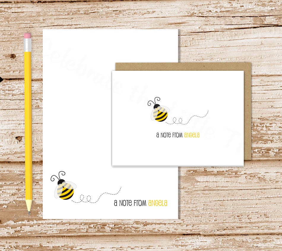Personalized Bee Stationery Set . Bumble Bee Notepad Note | Etsy