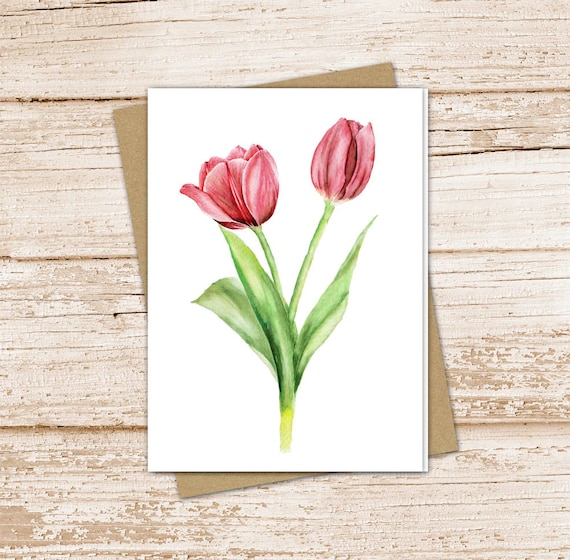 red tulip card set . watercolor tulip note cards . spring flowers ...