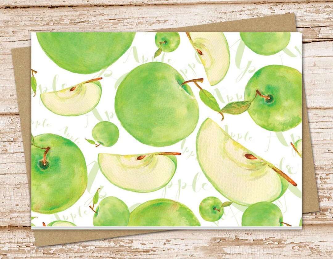 Watercolor Green Apple Note Card Set: Blank Stationery - Etsy