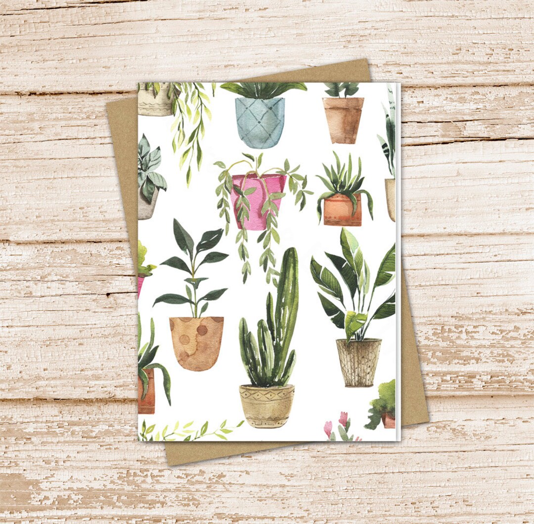 Potted Plants Card Set . Watercolor Note Cards . Fern, Ivy, Indoor ...