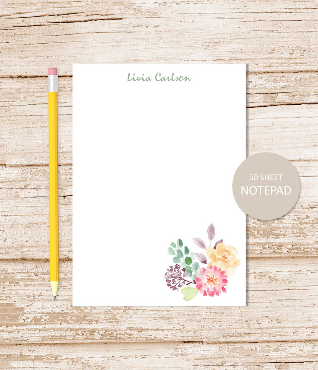 Personalized Watercolor Floral Notepad: Botanical Flowers Stationery - Etsy