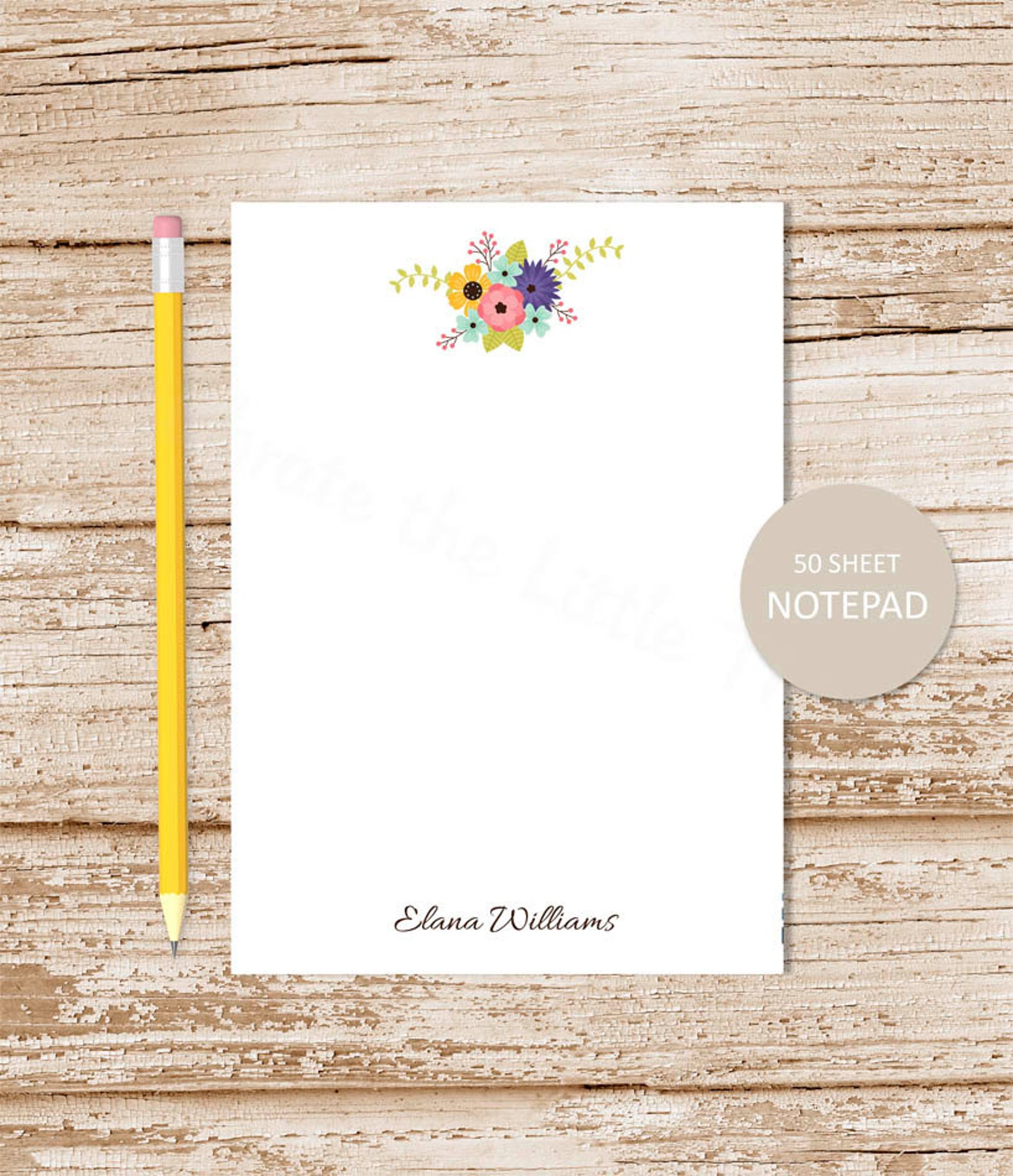 Personalized Notepad . FLOWER BOUQUET . Floral Notepad . | Etsy