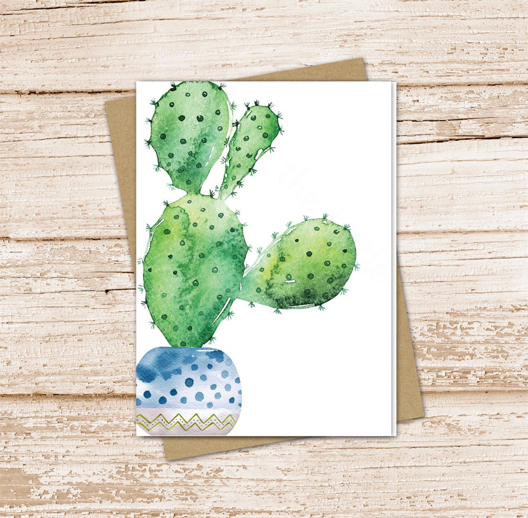 Cactus Card Set . Watercolor Cactus Note Cards . Plants, Nature . Blank ...
