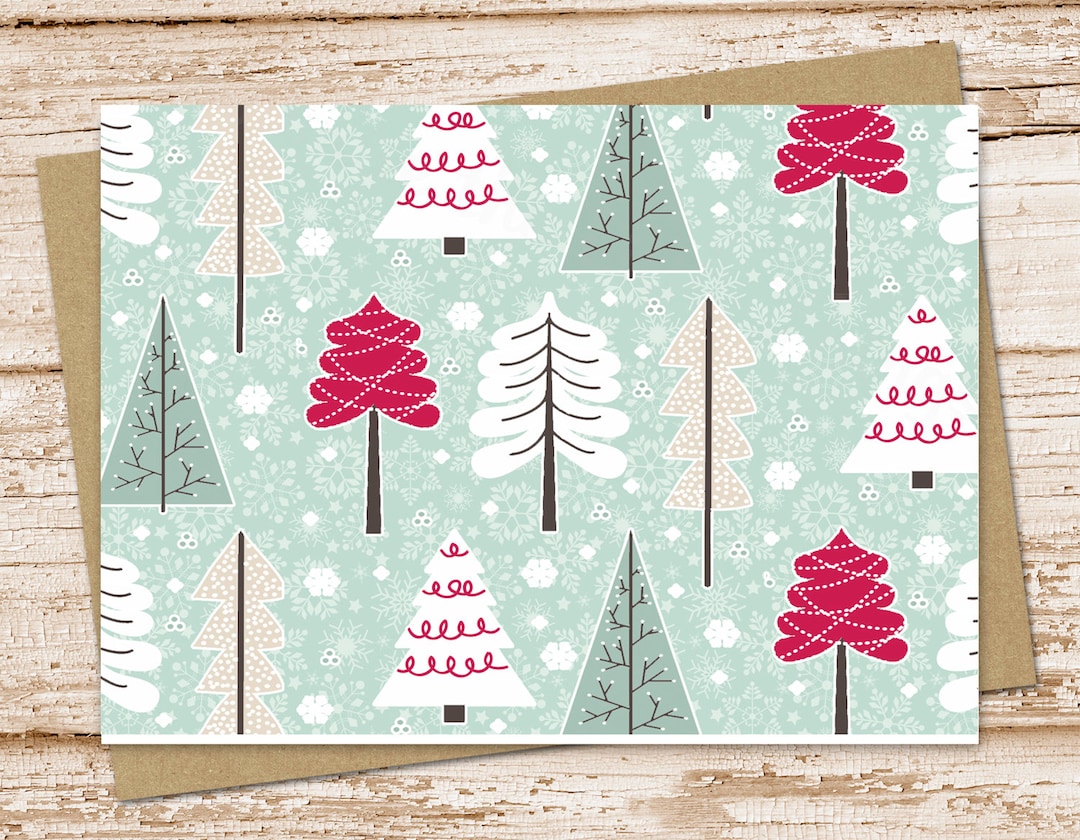 Christmas Tree Greeting Card Set: Winter Snow Blank Cards - Etsy