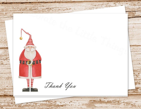 christmas thank you cards . watercolor old-fashioned santa . folded ...