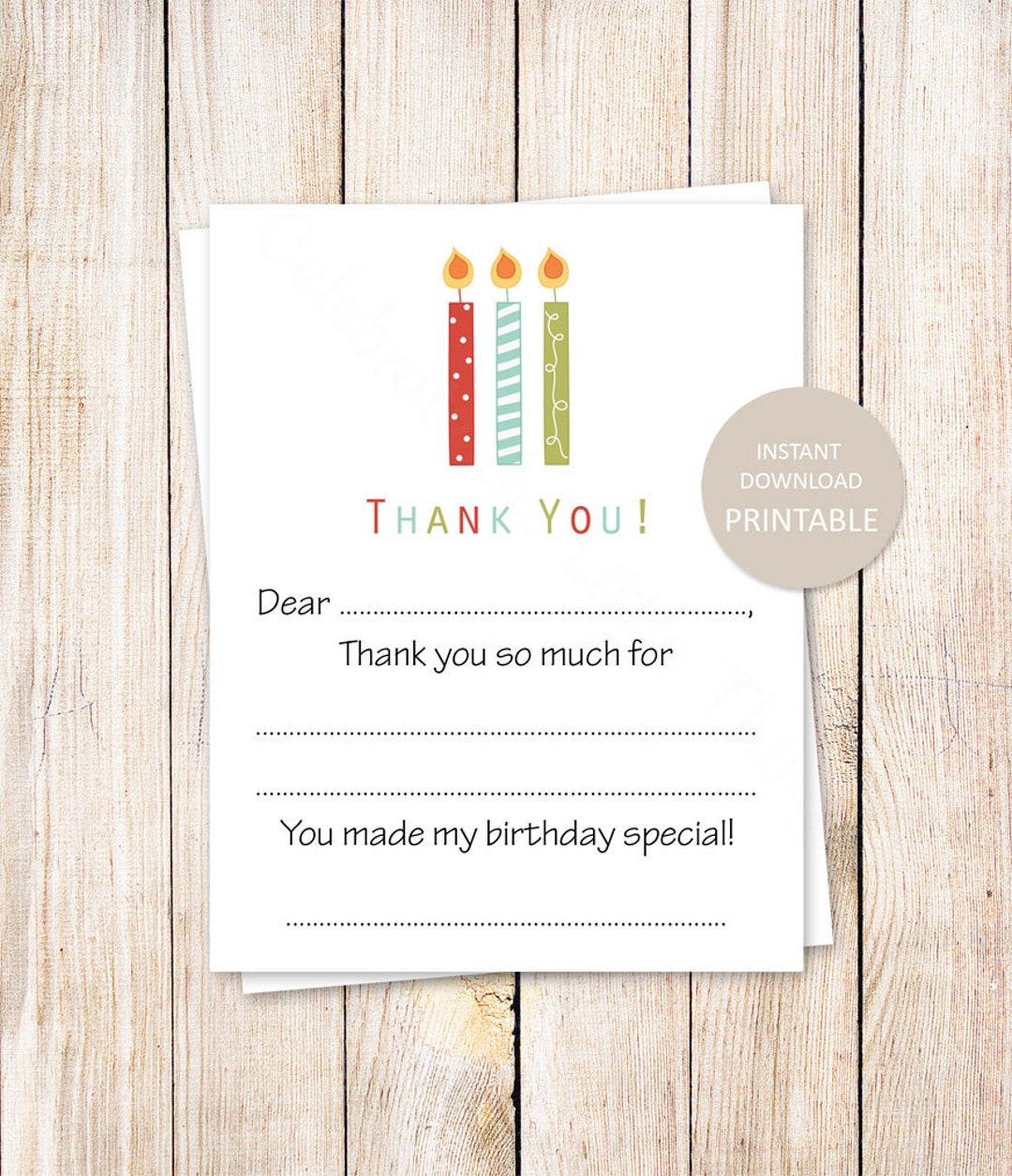 PRINTABLE Birthday Candles Thank You Cards . Kids Birthday Fill in the ...