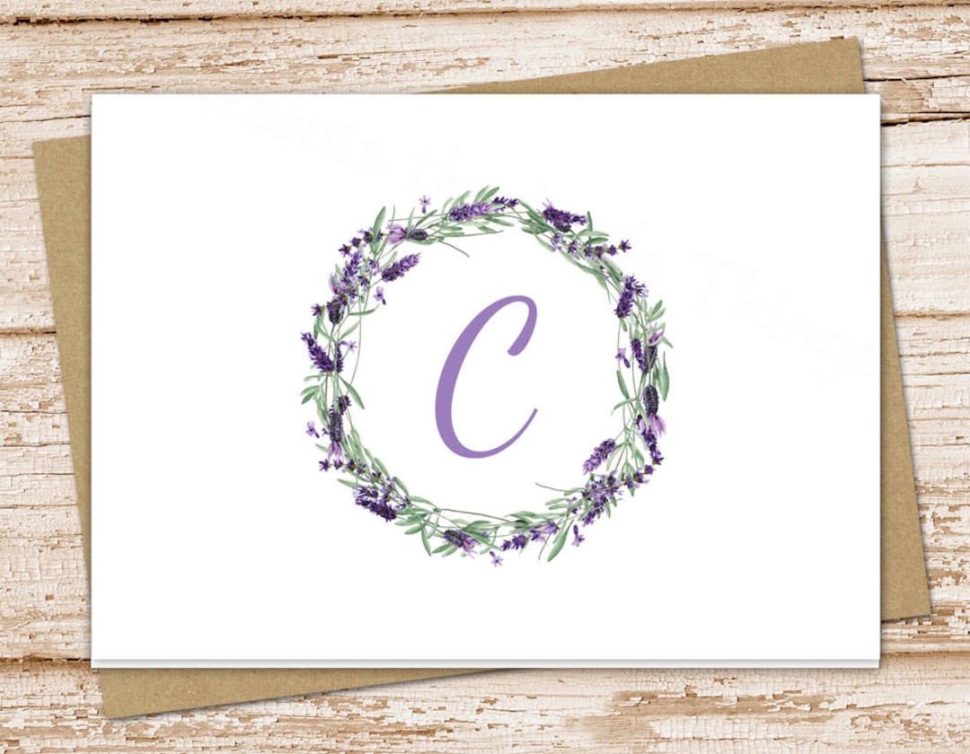 Lavender Initial Note Cards . Watercolor Monogram Notecards . Lavender ...