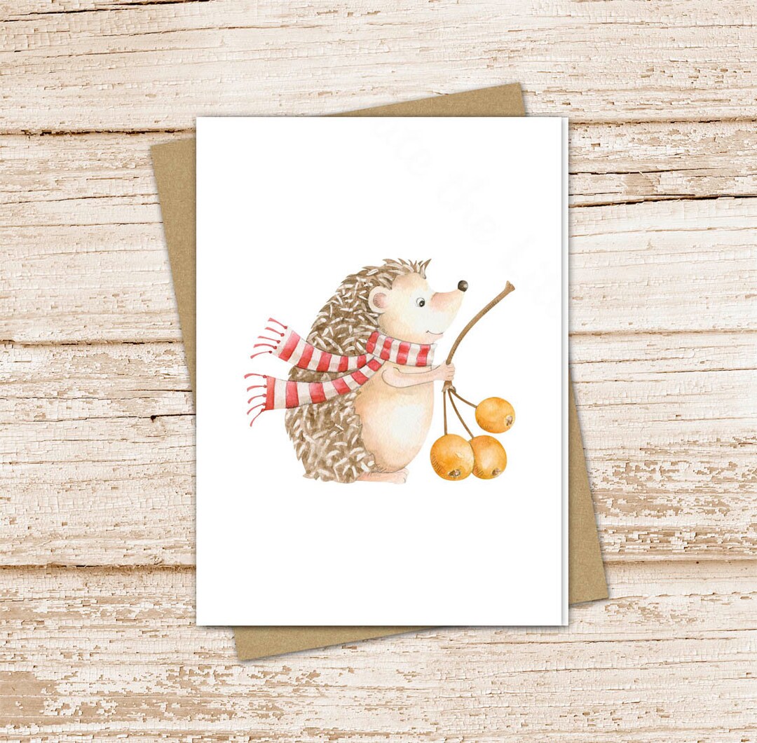 Hedgehog & Berries Card Set . Watercolor Hedgehog Note Cards . Autumn ...