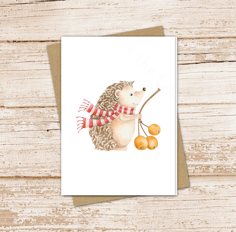 Hedgehog & Berries Card Set . Watercolor Hedgehog Note Cards . - Etsy