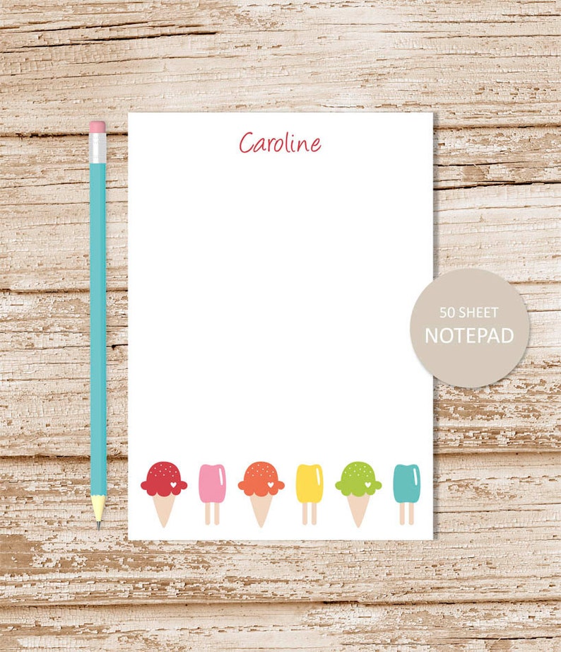 Ice Cream Personalized Stationery Set . Ice Cream Cone Notepad - Etsy