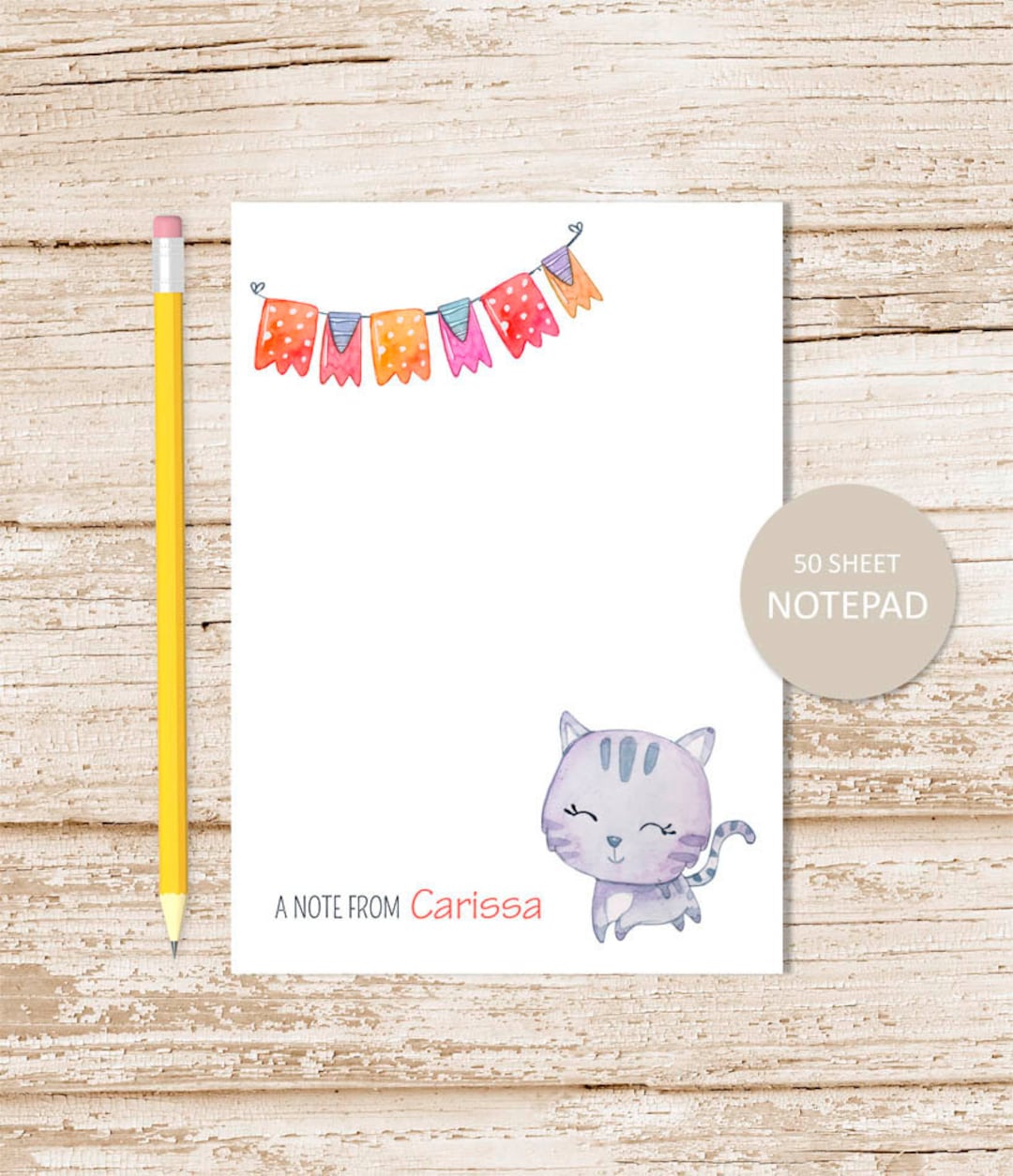 Personalized Notepad . KITTY CAT . Note Pad . Watercolor . Personalized ...