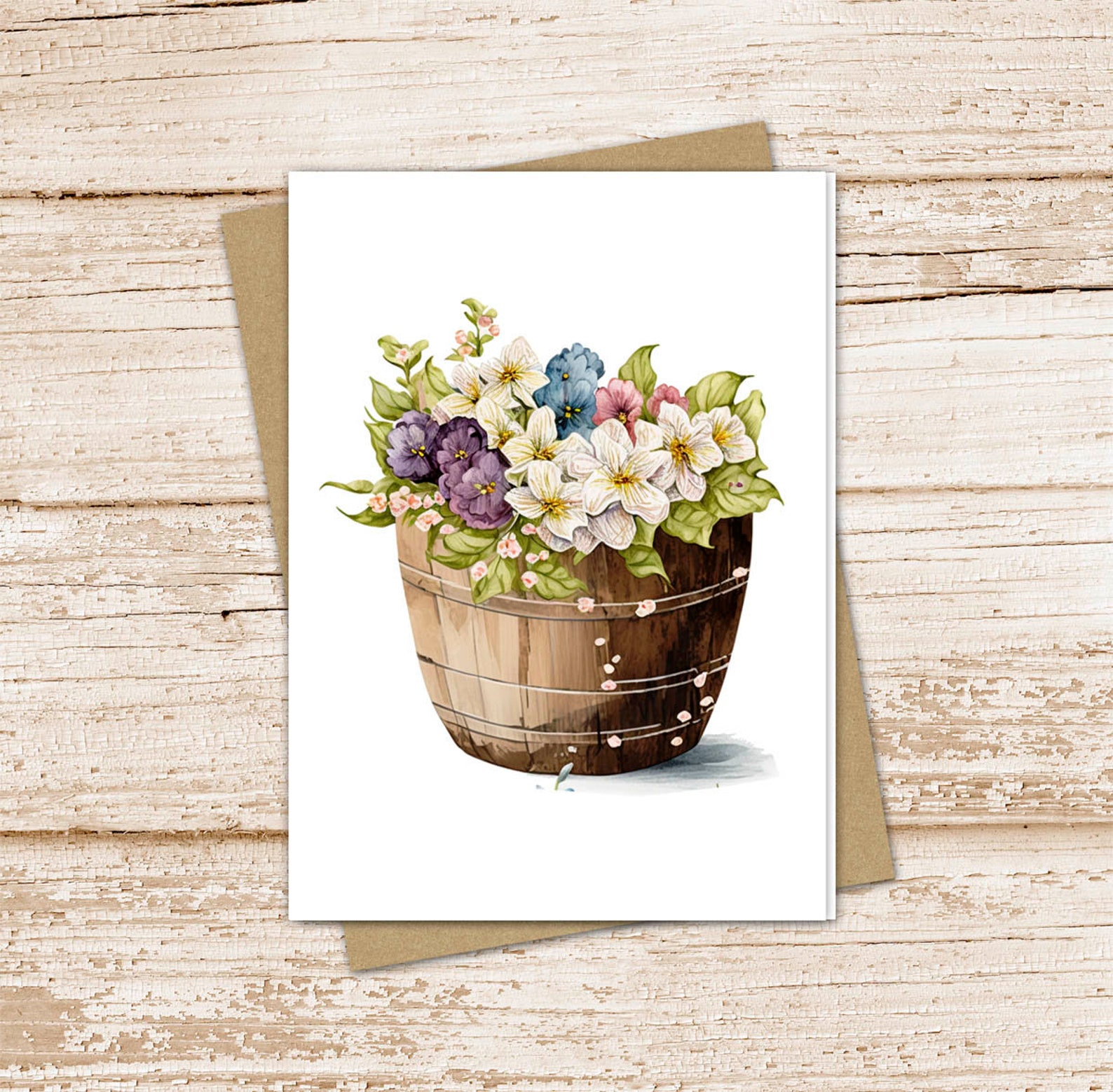 Farmhouse Floral Bucket Card Set . Watercolor Spring Flowers - Etsy