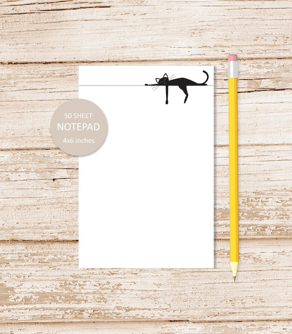 black cat notepad . sleeping cat note pad . feline, cat lover ...