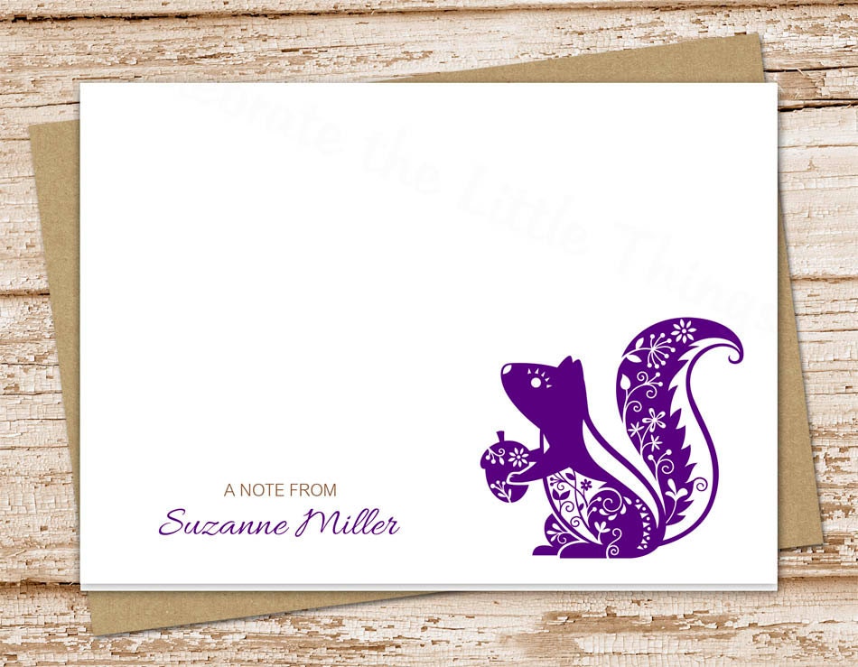 Personalized squirrel stationery notecards . filigree | Etsy