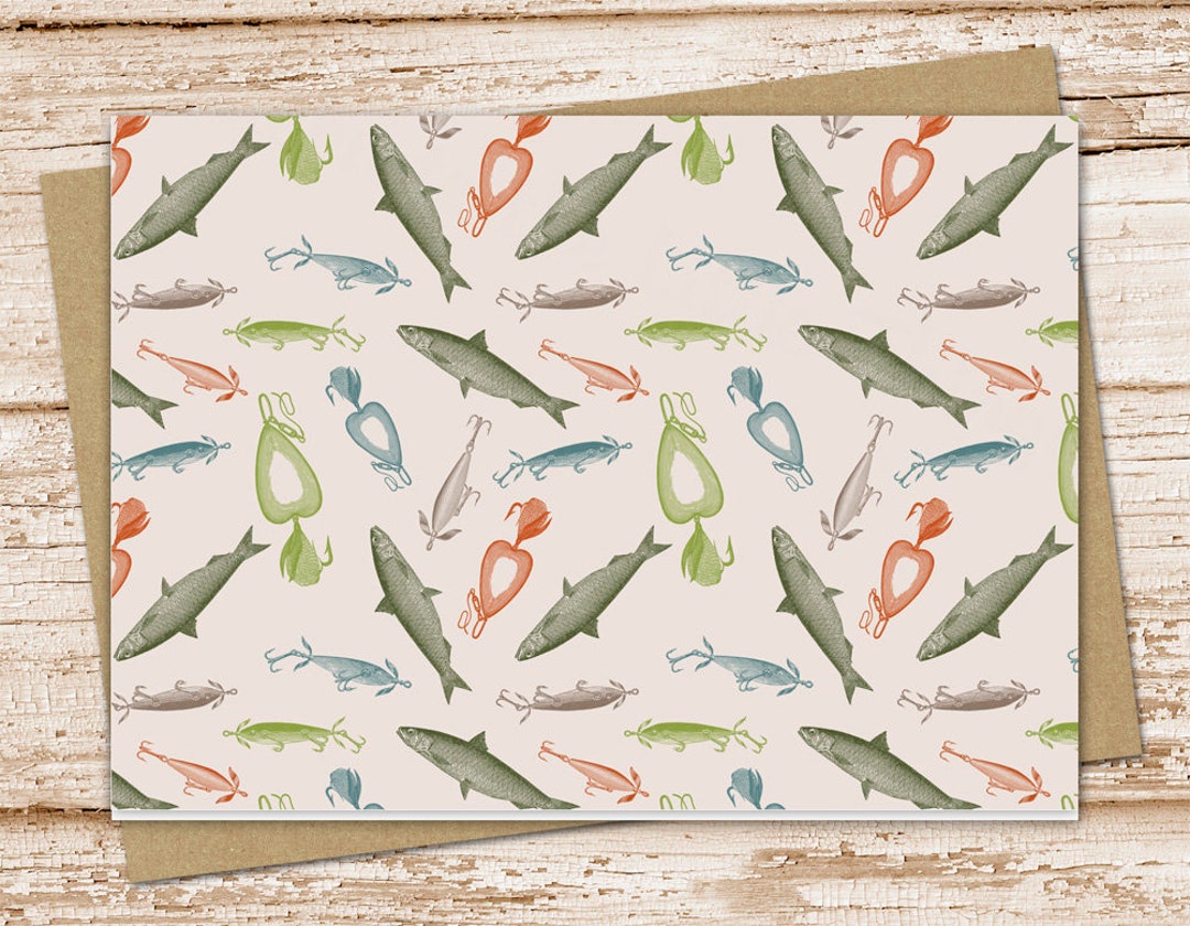 Fishing Note Card Set . Fish Notecards . Fisherman Lures . Blank Note ...