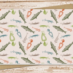 Fishing Note Card Set . Fish Notecards . Fisherman Lures . Blank Note ...