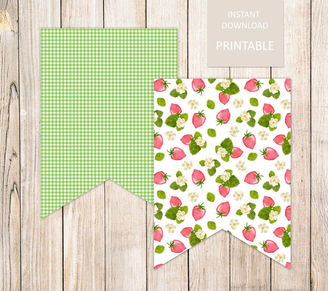 PRINTABLE . Strawberry Banner Flags . Strawberry Banner . Strawberries ...