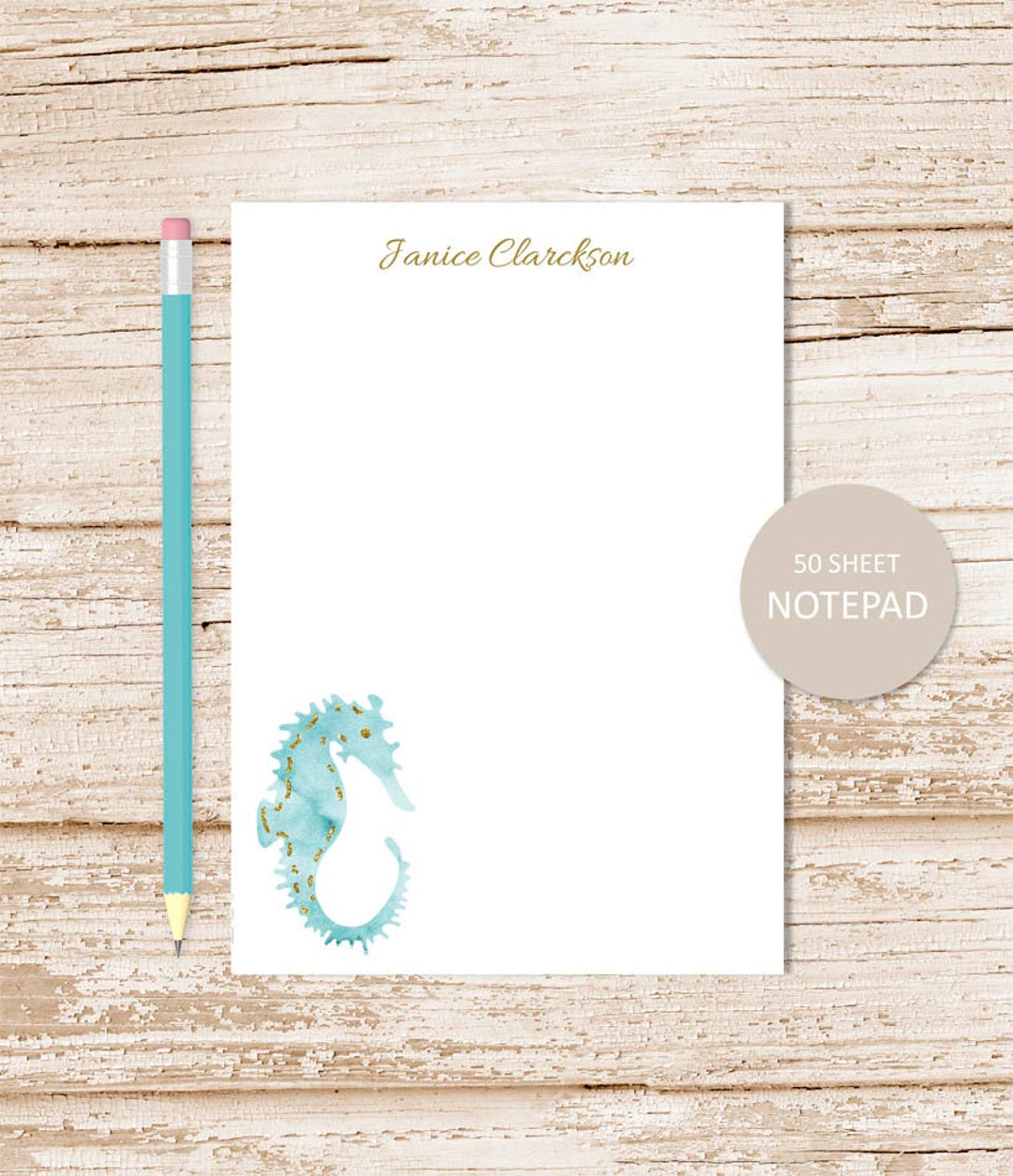 Personalized Notepad . SEAHORSE Notepad . Watercolor Seahorse, Tropical ...