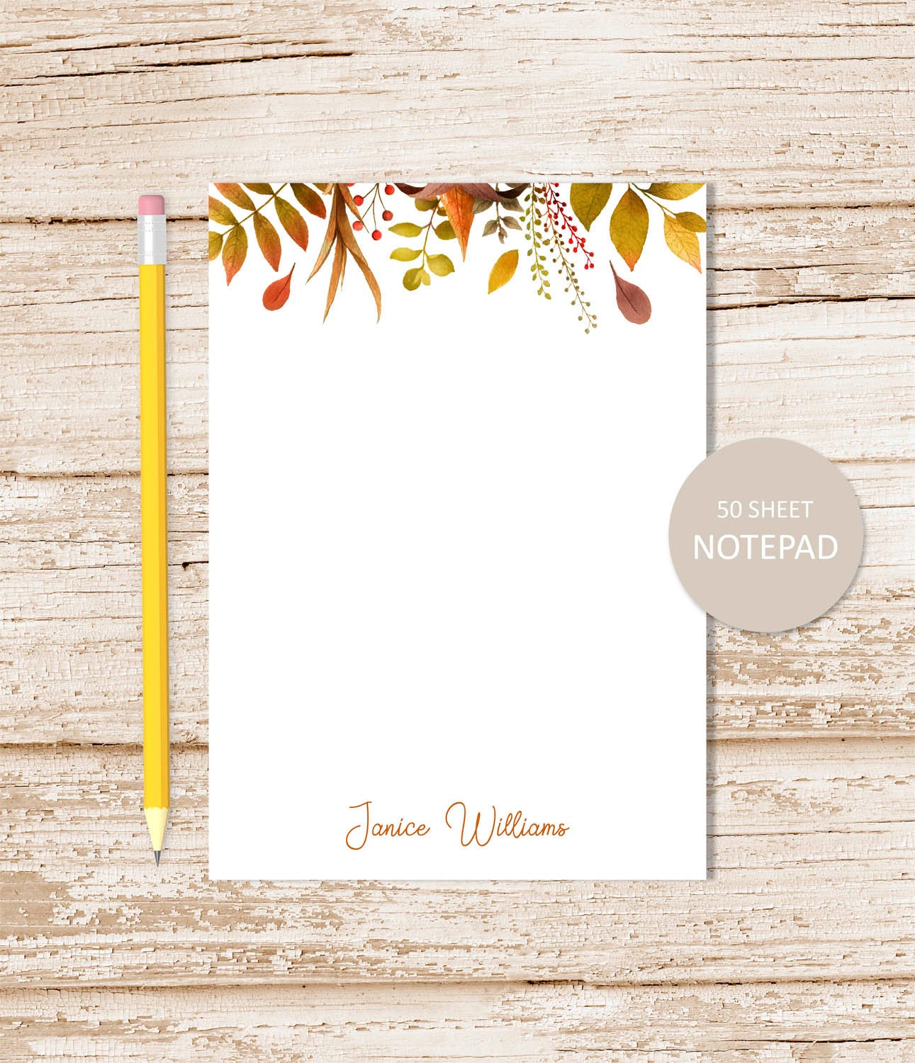 Personalized Notepad, AUTUMN LEAVES Note Pad . Fall Leaf Notepad ...