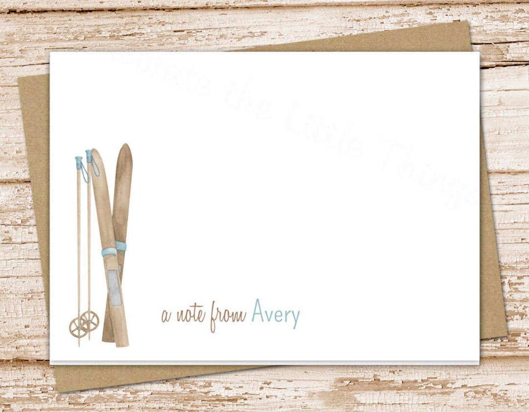 Personalized Ski Note Card . Skiing Stationery . Stationary . Folded ...