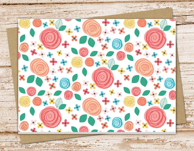 Floral Note Cards . Flower Notecard Set . Floral Whimsy, Roses . Blank ...