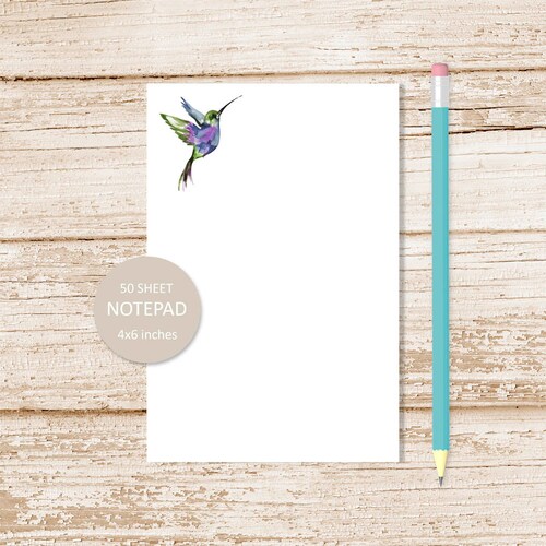 Hummingbird Notepad . Watercolor Purple Hummingbird Note Pad . - Etsy
