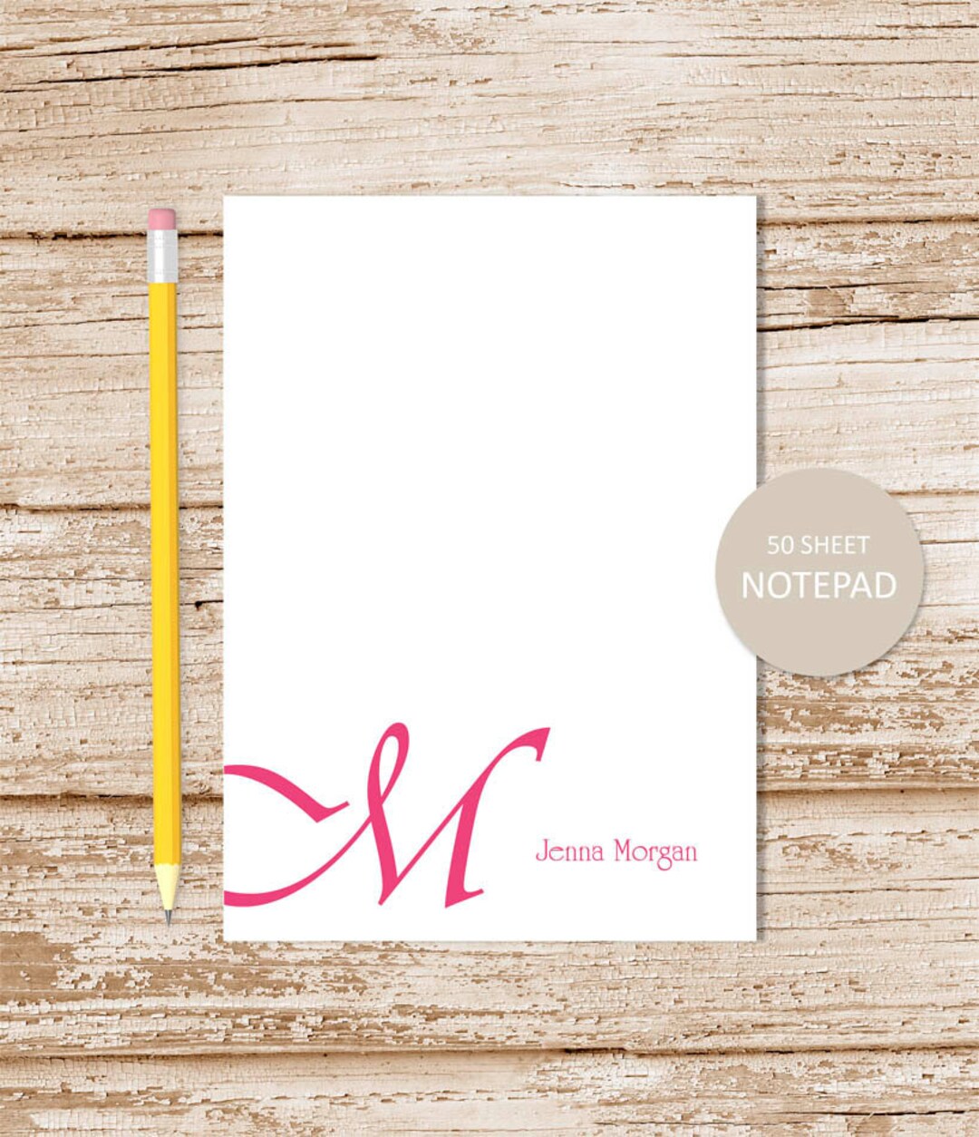 Initial Personalized Notepad . Cursive Initial Notepad . Monogram Note ...