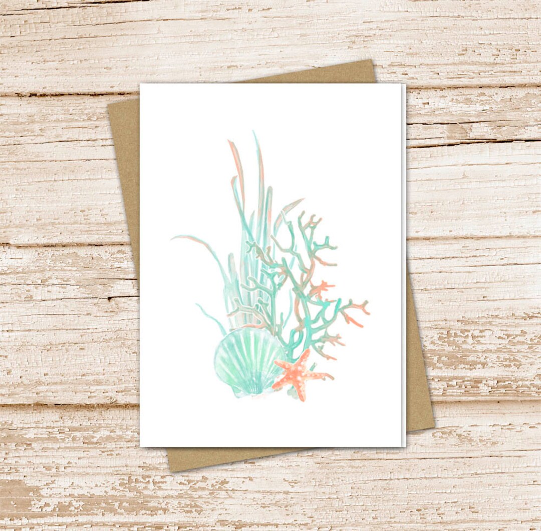 Seashell Coral Watercolor Cards: Tropical Blank Note Card Set - Etsy