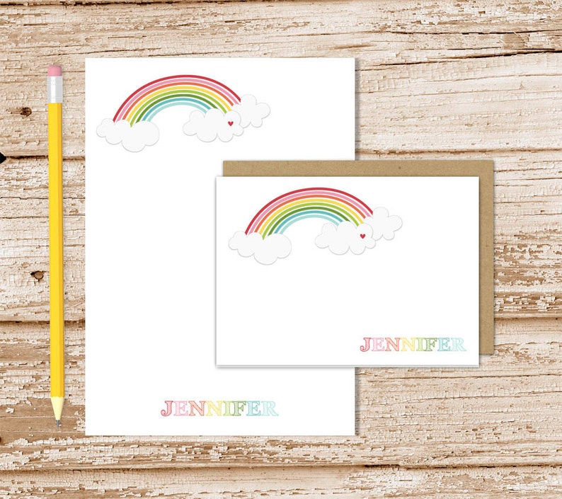 Personalized Rainbow Stationery Set . Rainbow & Clouds Notepad - Etsy