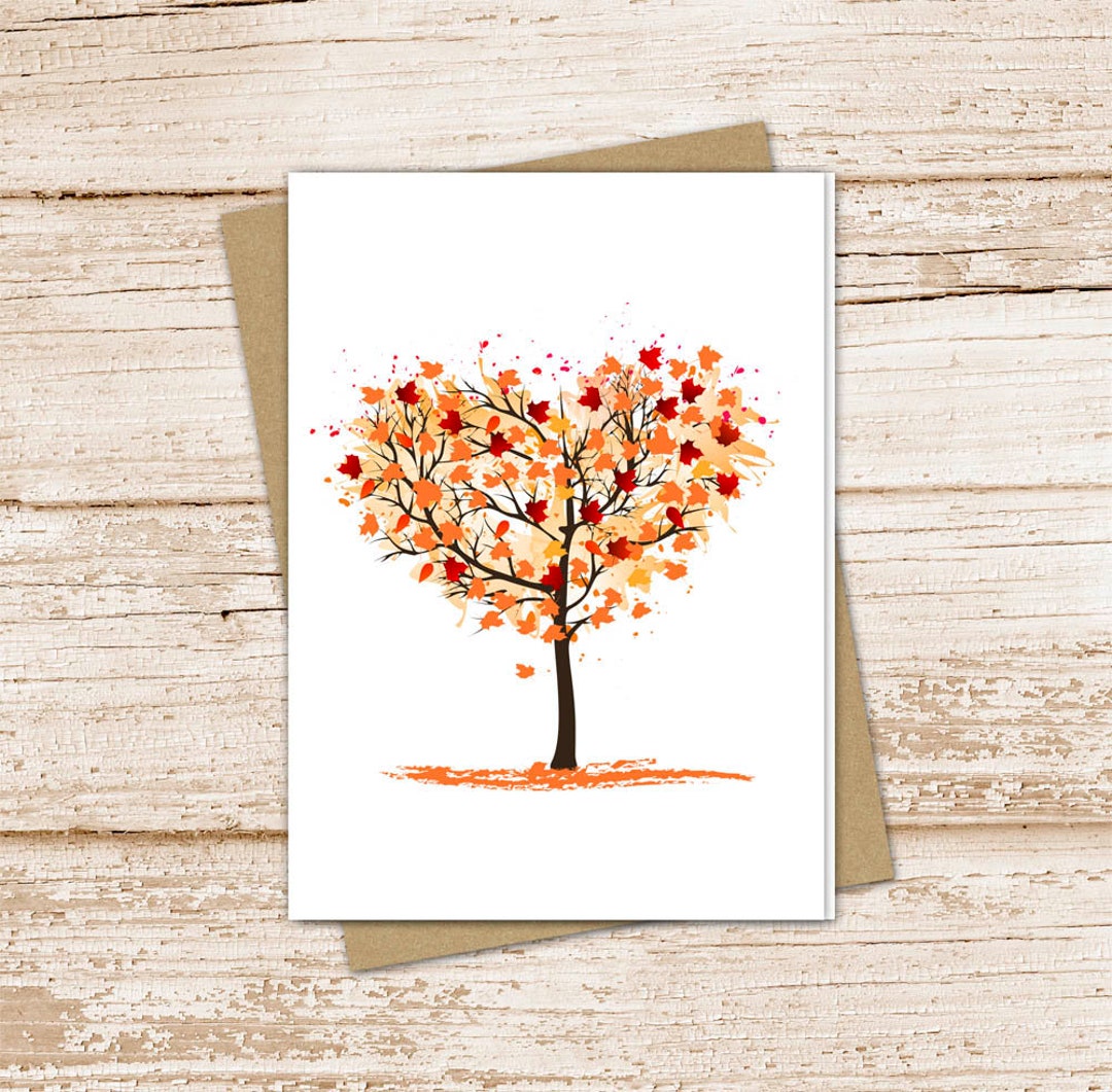 Autumn Tree Card Set . Season Tree Note Cards . Love for Fall . Orange ...