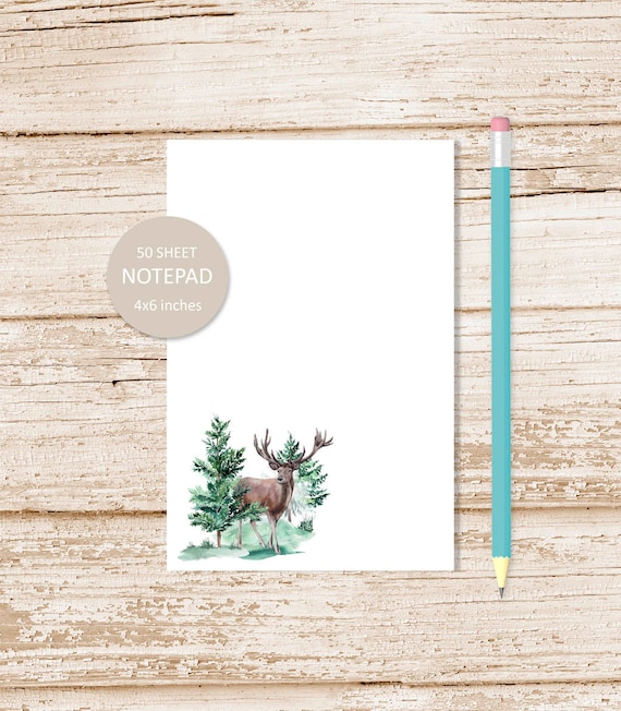 buck deer notepad . watercolor note pad . trees, outdoors, nature ...
