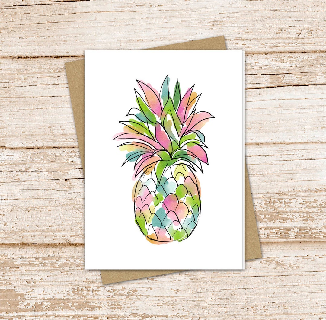 Watercolor Pineapple Note Card Set: Tropical Stationery - Etsy