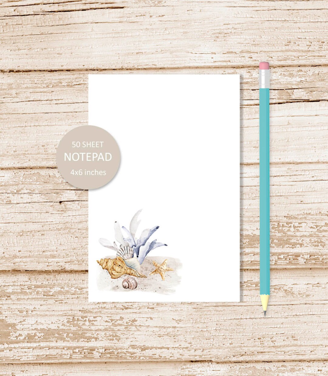 Beach Notepad . Watercolor Coral Seashells Starfish Note Pad ...