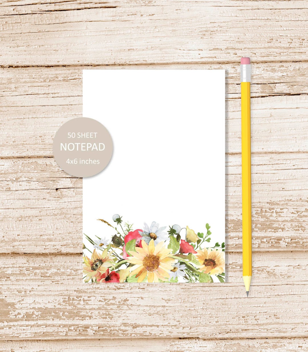 Watercolor Sunflower Peony Daisy Notepad Note Pad . Farmhouse, Country ...
