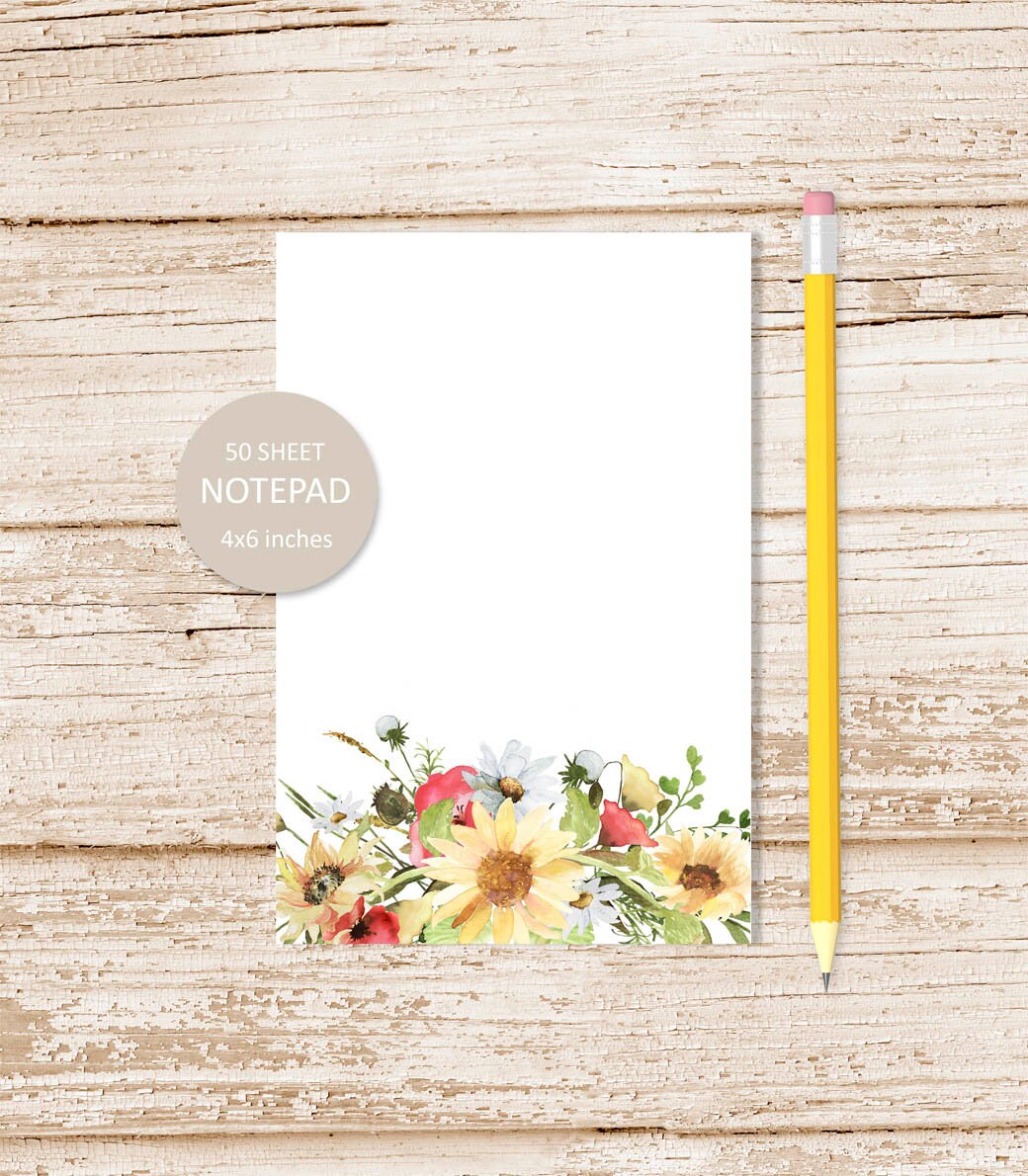 Watercolor Sunflower Peony Daisy Notepad Note Pad . Farmhouse - Etsy