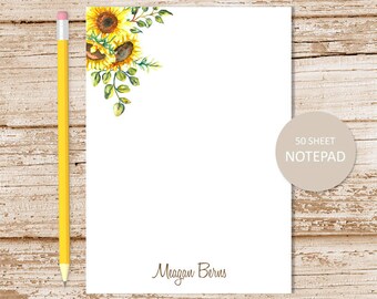 Personalized Stationery Set . Watercolor Sunflowers . Notepad | Etsy