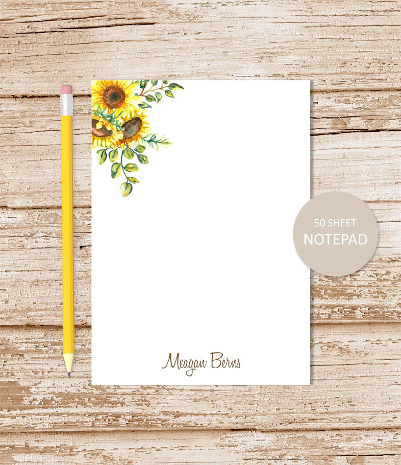 Personalized notepad . SUNFLOWER notepad . watercolor | Etsy