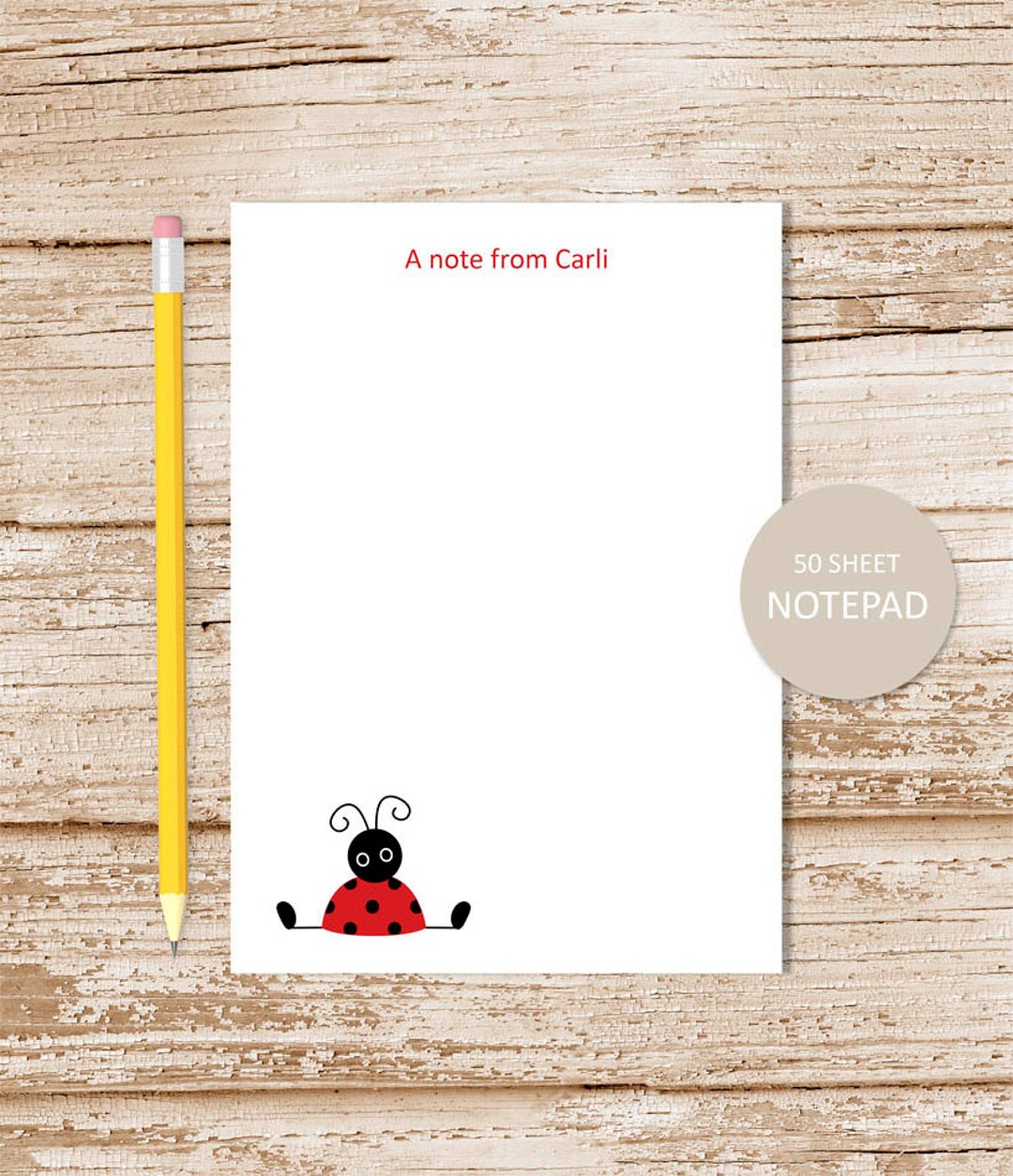 Personalized Notepad . RED LADYBUG Note Pad . Personalized Stationery ...