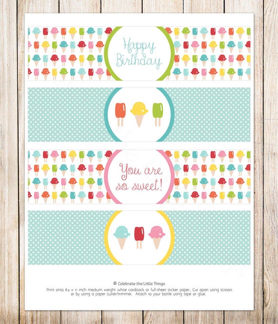 PRINTABLE ice cream water bottle labels . drink labels . ice cream ...
